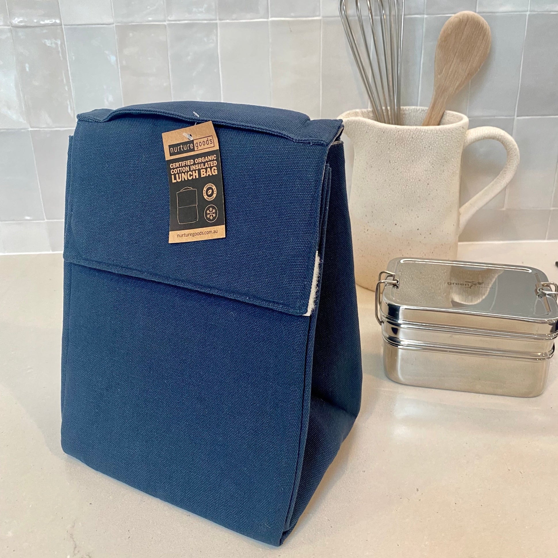 Ocean Blue Insulated Lunch Bag - Organic Cotton | Grassroots Eco Store